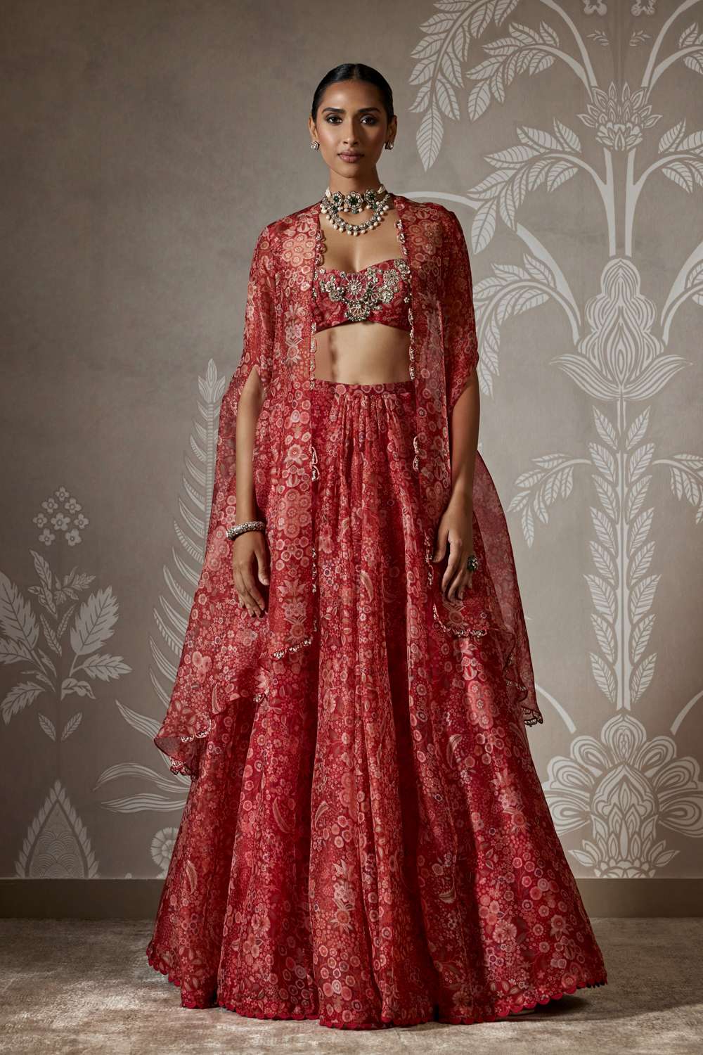 Buy Red Organza Ziba Printed Lehenga Set -Designer Wear - Ensemble