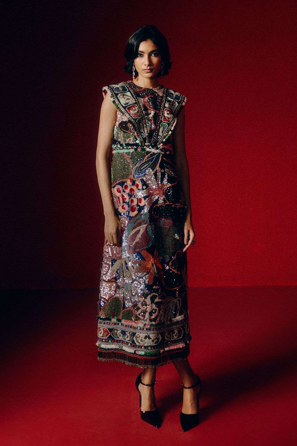 Buy Multihued Embroidered Maxi Dress -Designer Wear - Ensemble