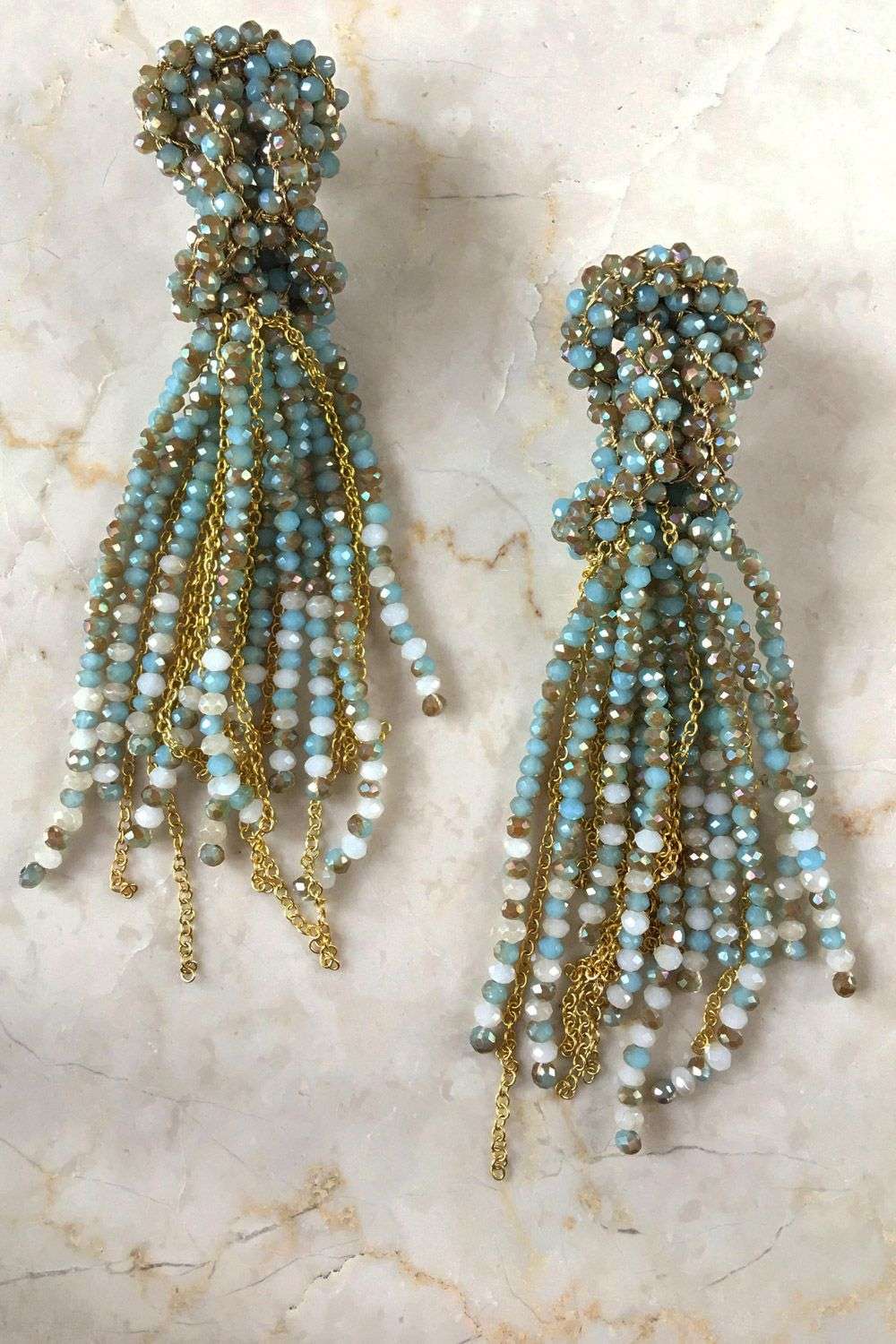 Buy St Erasmus Soft Blue Zari crystal surgical steel brass Earrings