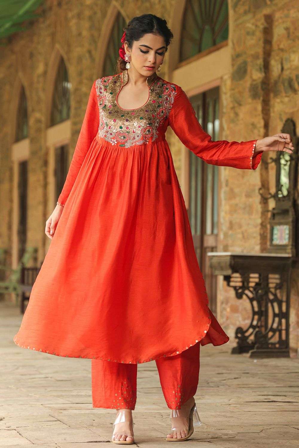 Buy Niti Bothra Soft Orange Silk Base Kurtas